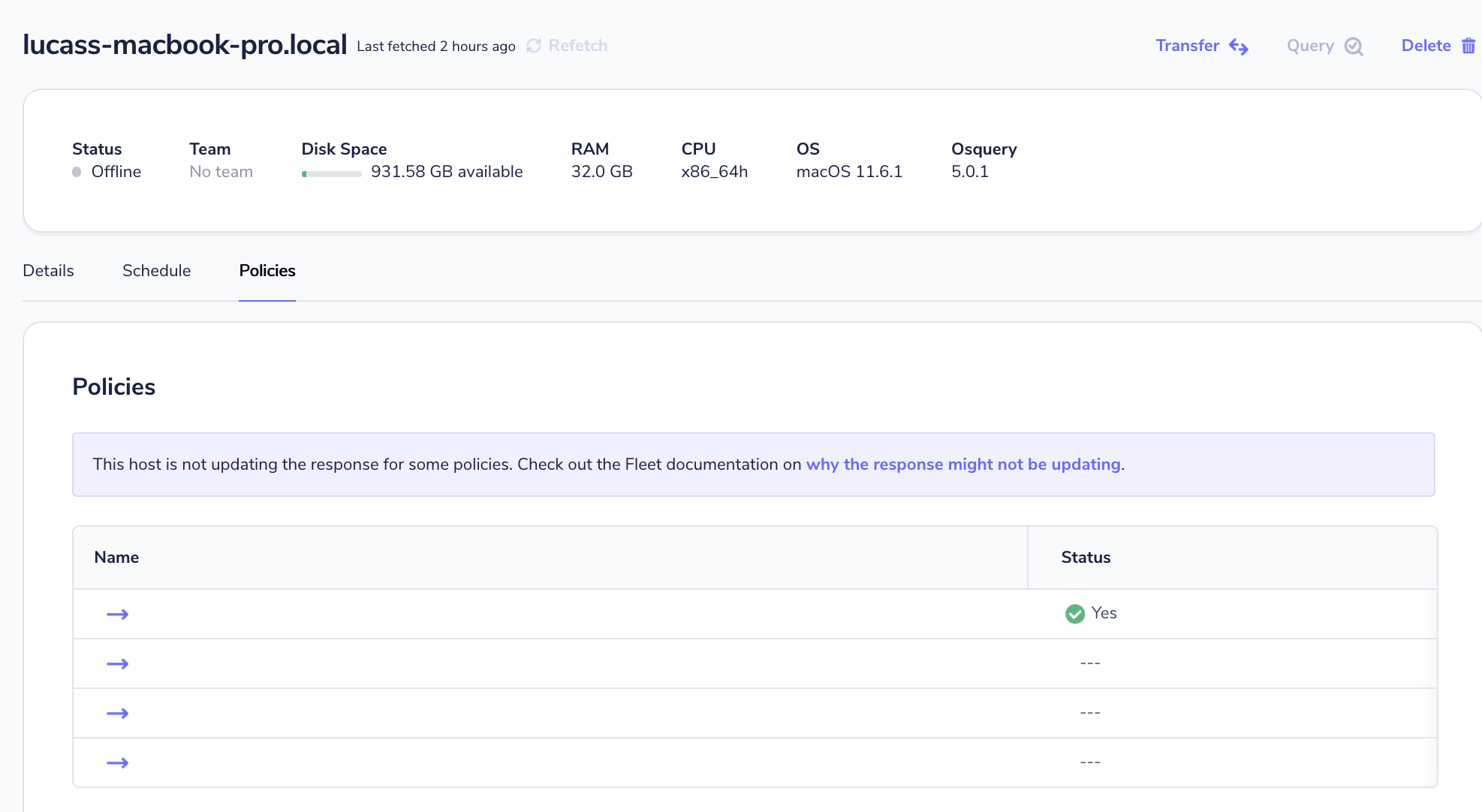 Update frontend interfaces for "Policies" table and Policy modal (Host details page) and ...