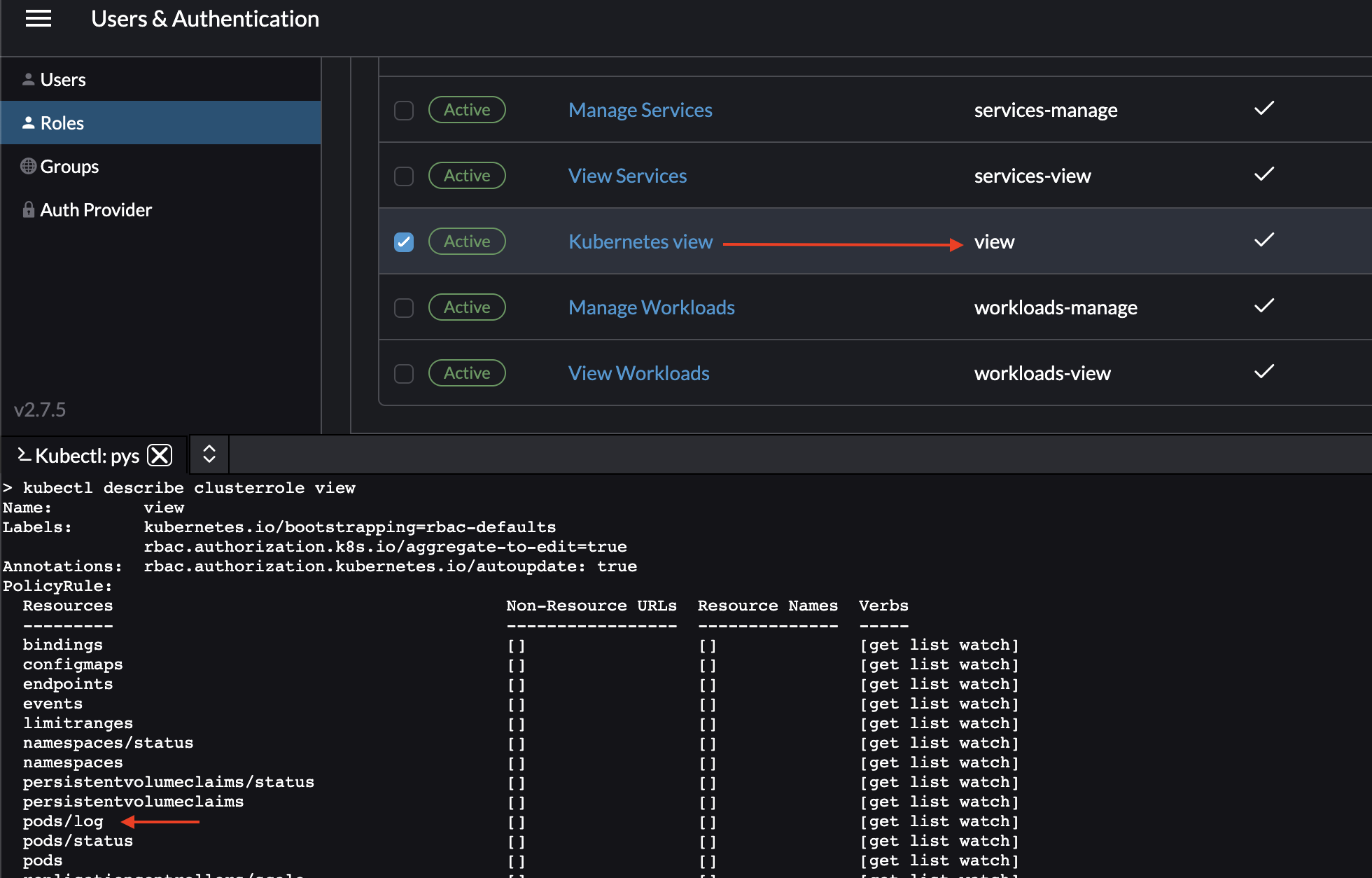 add pods/log resource to cluster role: a user is only allowed to view the logs of a pod with ...