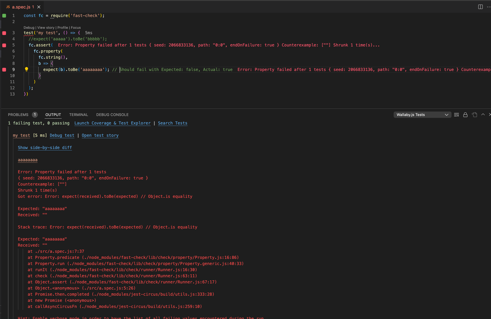 Feature request: Integration with fast-check · Issue #2459 · wallabyjs/public · GitHub