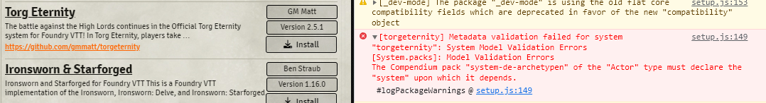 A system that fails validation appears as uninstalled in the install ...