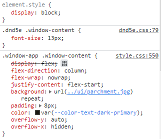 Remove explicit block display style assigned to window application ...