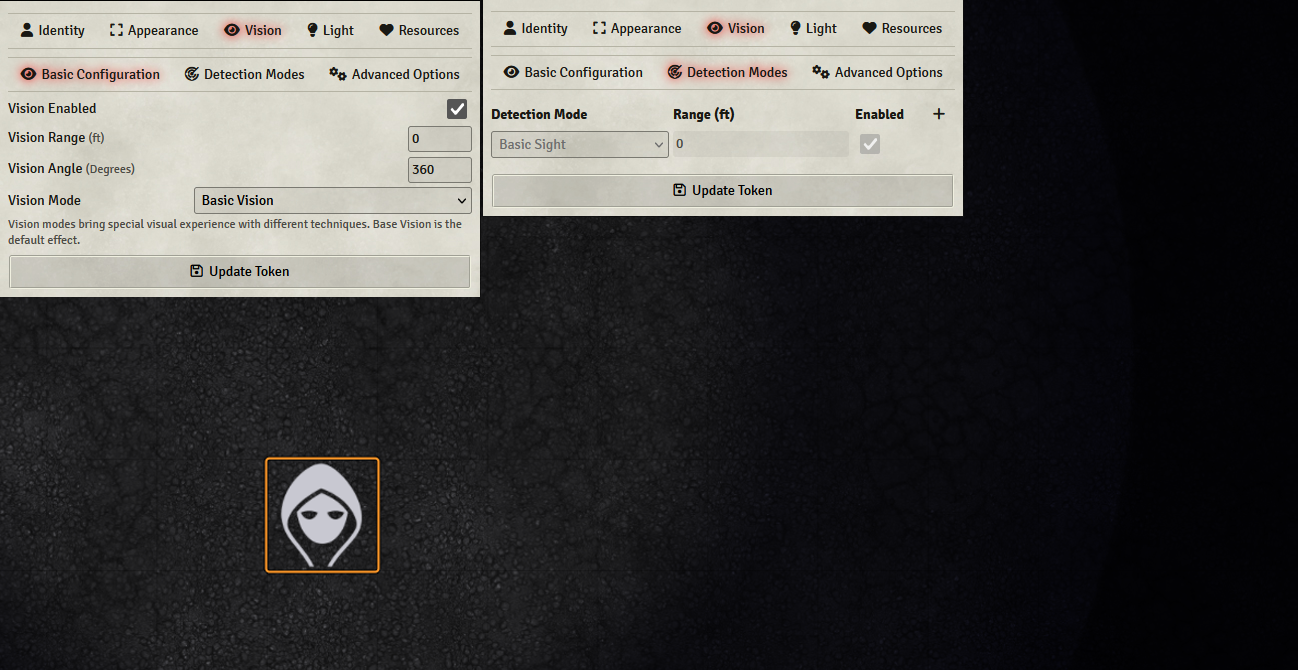 Setting a Basic Sight detection range of 0 will hide all tokens on the ...