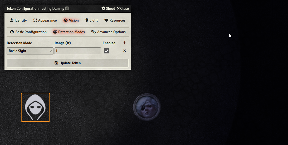 Setting a Basic Sight detection range of 0 will hide all tokens on the ...