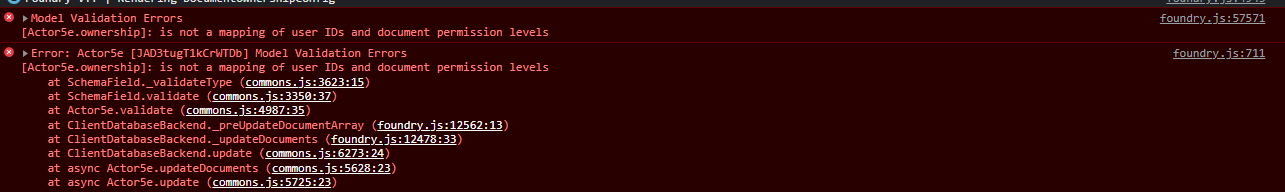 Updating Document permissions throws an error · Issue #7925 · foundryvtt/foundryvtt · GitHub