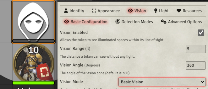 Basic Vision in darkness reacts weakly to shadows and saturation settings of light sources ...