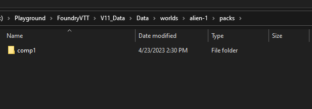 World-level compendium packs created in v11 worlds have paths that still refer to `.db` files ...
