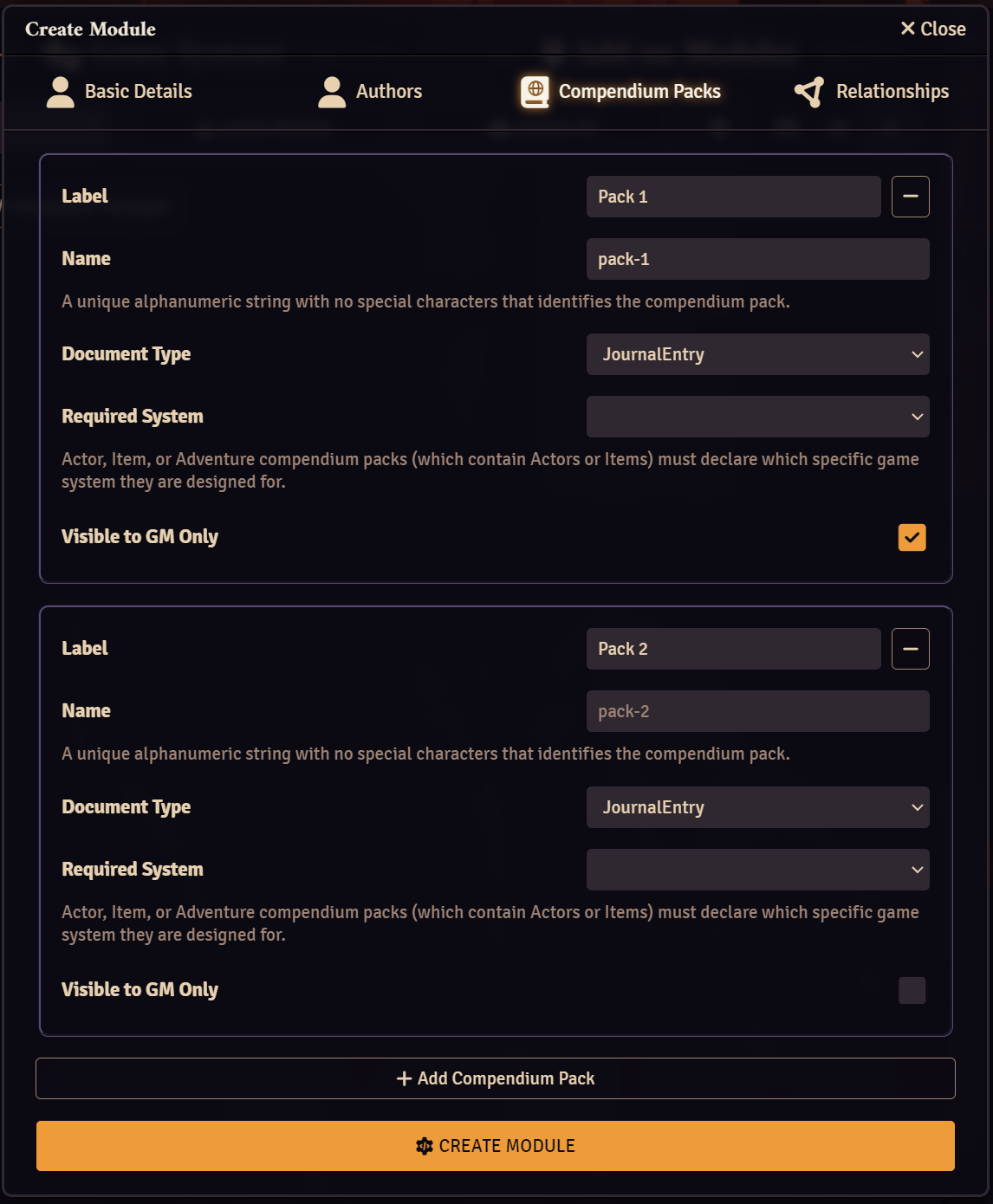 Module Editor: 'Visible to GM only' option for packs is not saved · Issue #9559 · foundryvtt ...