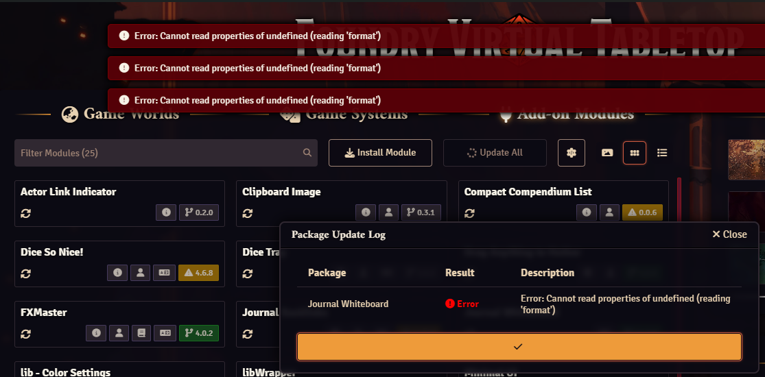 'Cannot read properties of undefined (reading 'format')' error notification thrown when updating ...