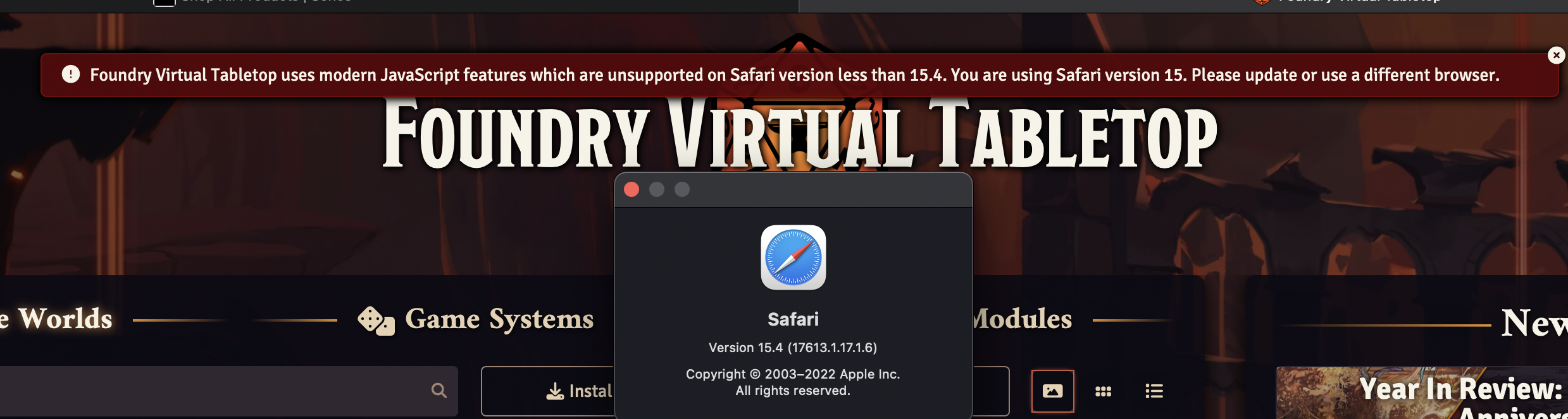 Safari version detection emits false positives · Issue #10058 · foundryvtt/foundryvtt · GitHub