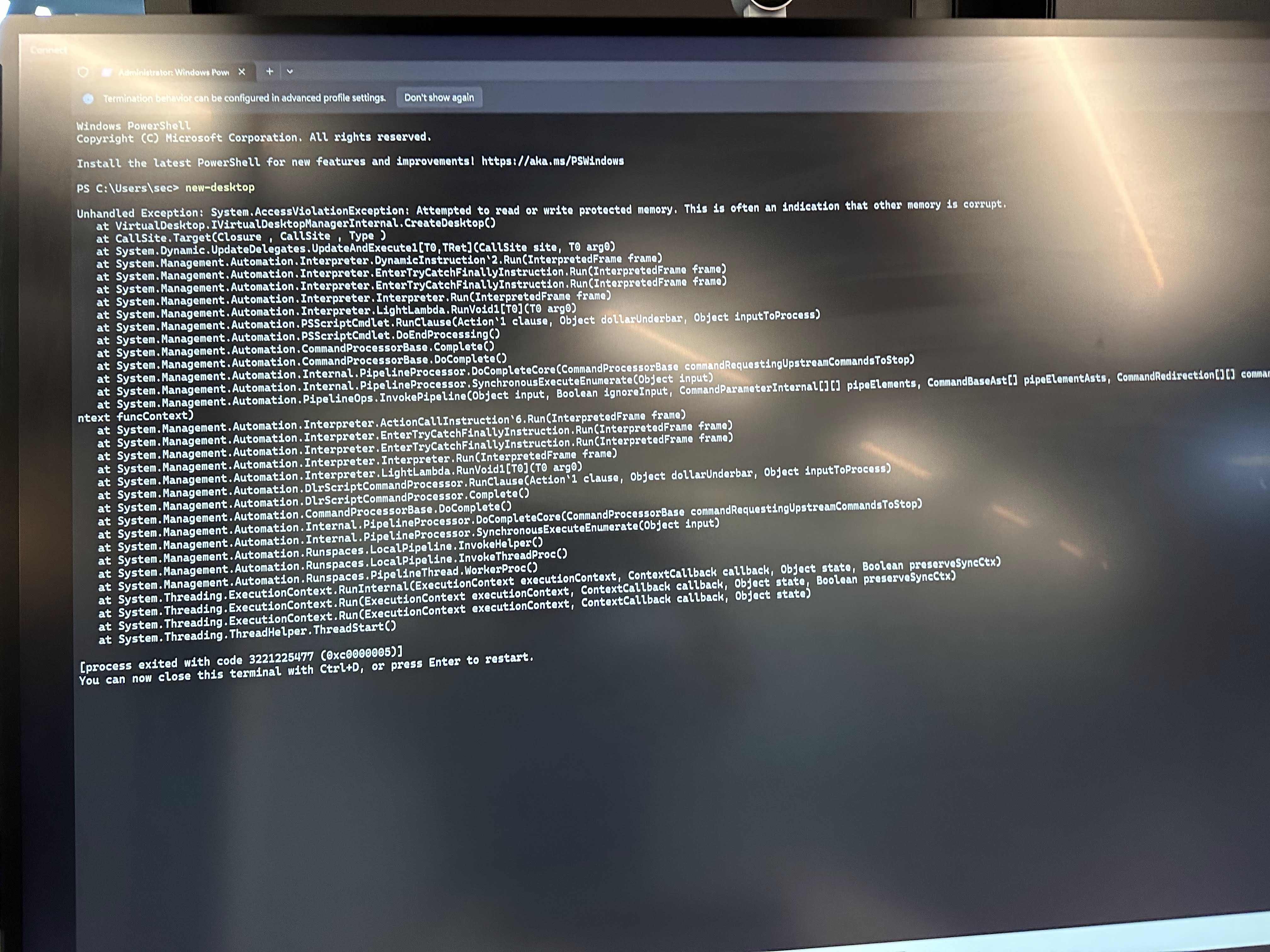 new-desktop causes exception "attempted to read or write protected memory" · Issue #32 ...