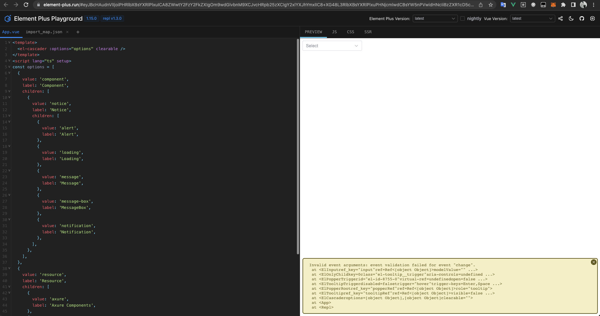 [Component] [cascader] 使用组件的clearable属性，触发清空会警告 · Issue #11226 · element-plus/element-plus · GitHub