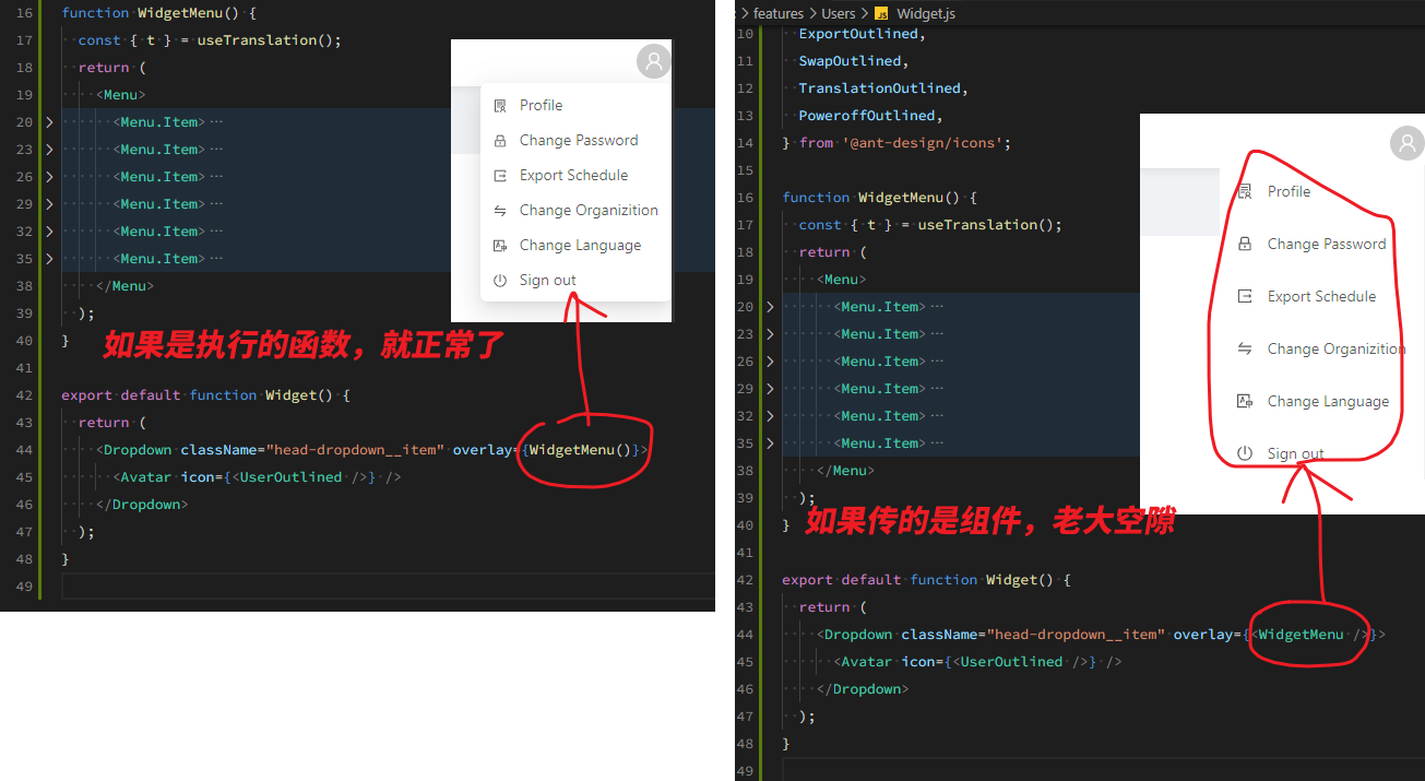 Dropdown 组件的 overlay 属性的根组件必须是 Menu ，否则报错 · Issue #24660 · ant-design/ant-design · GitHub