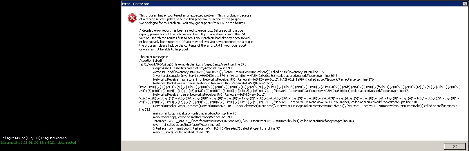iRO: Get rare critical error , "Assertion Failed!" · Issue #2345 · OpenKore/openkore · GitHub