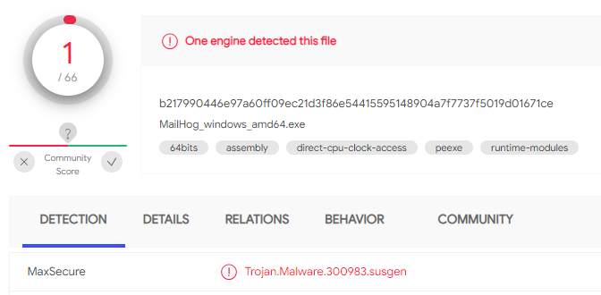 MailHog is considered as unsafe by SmartScreen and Virustotal · Issue #323 · mailhog/MailHog ...