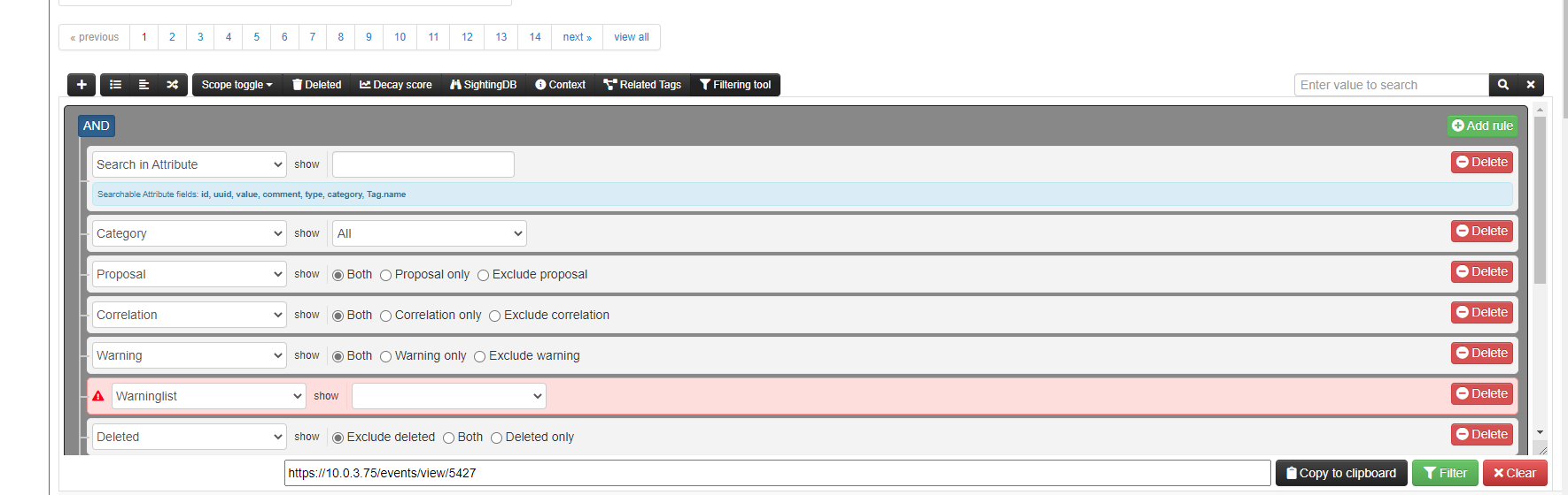 Bug: Version 2.4.157 Warninglist (show) action filter does not work · Issue #8280 · MISP/MISP ...