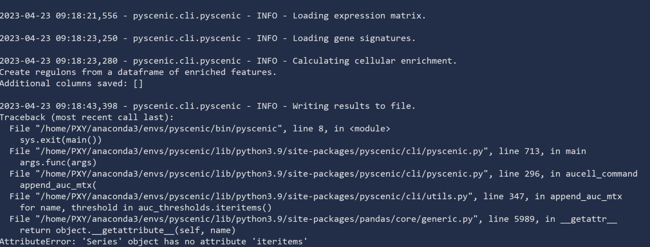 Error report: pyscenic aucell · Issue #470 · aertslab/pySCENIC · GitHub