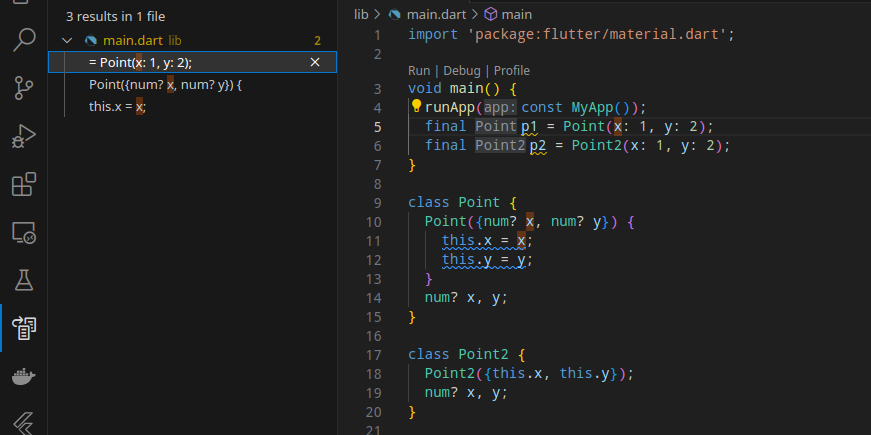 "find all references" on initializing formals only finds references to the field, not the ...