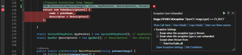 [EXCEPTION] Exception using CudaORBDetector DetectAndCompute · Issue #885 · emgucv/emgucv · GitHub