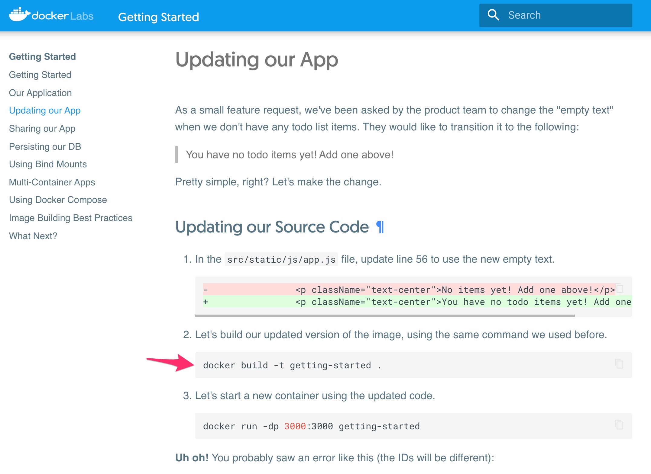 Updating Our App Should Include Rebuliding Docker Image · Issue 52 · Dockergetting Started
