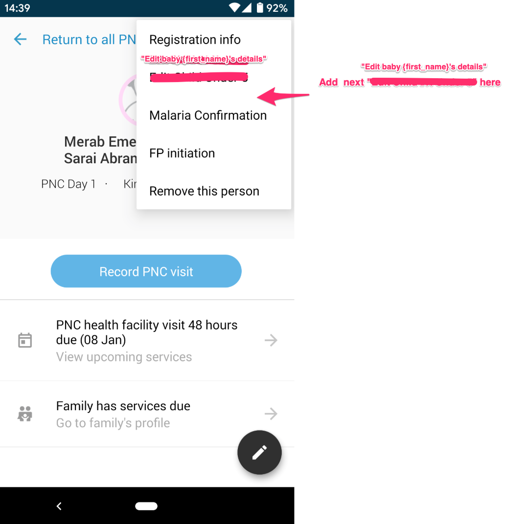 Modify top right dropdown to show Edit Child Under 5 for each baby ...
