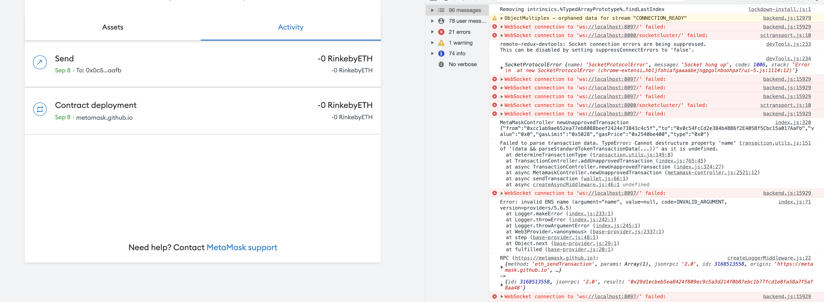 Non Blocking Bug Failed To Parse Transaction Data Transactioncontroller 