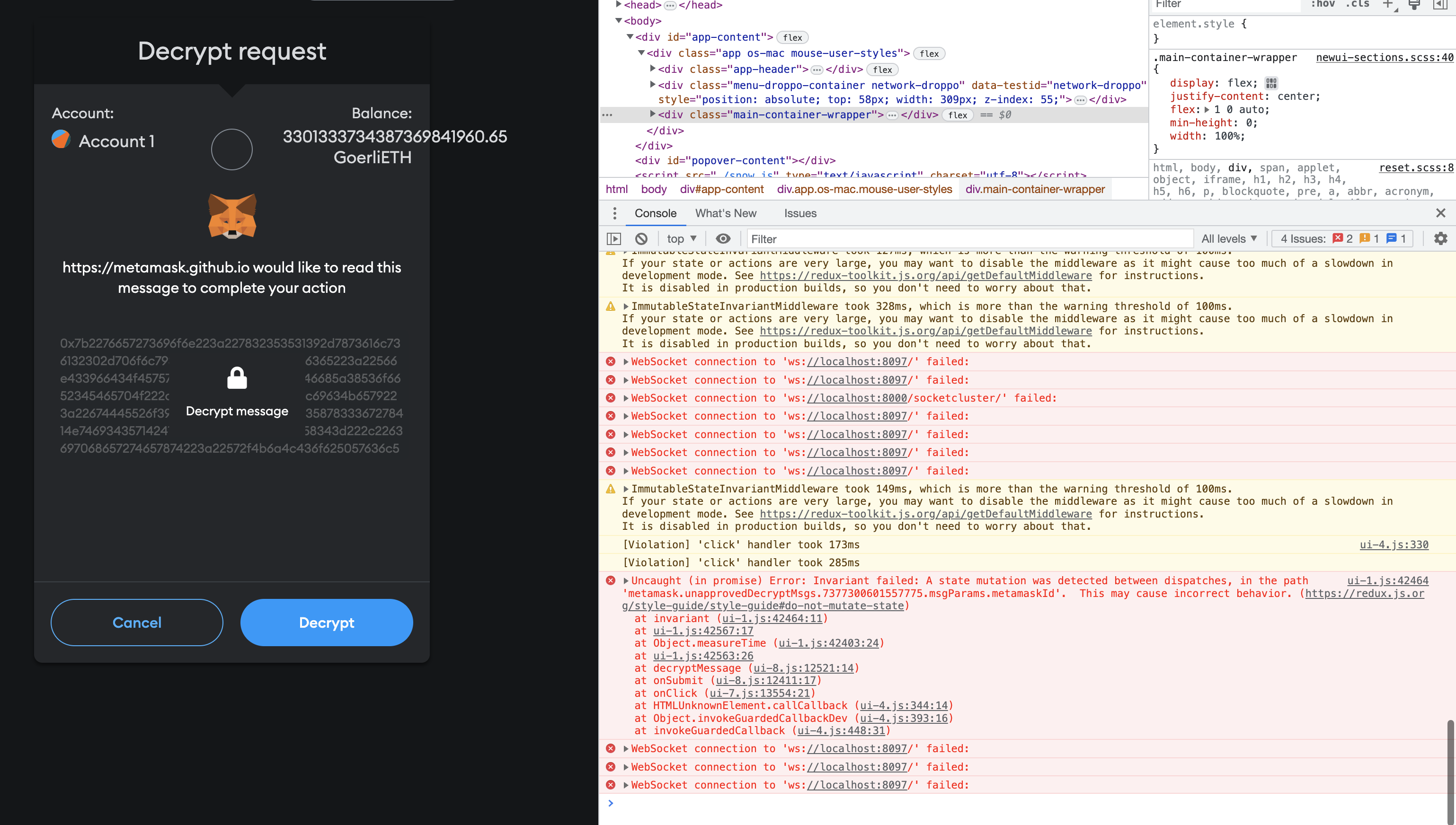 [Bug]: Invariant failed: A state mutation was detected between dispatches on Decrypt request ...