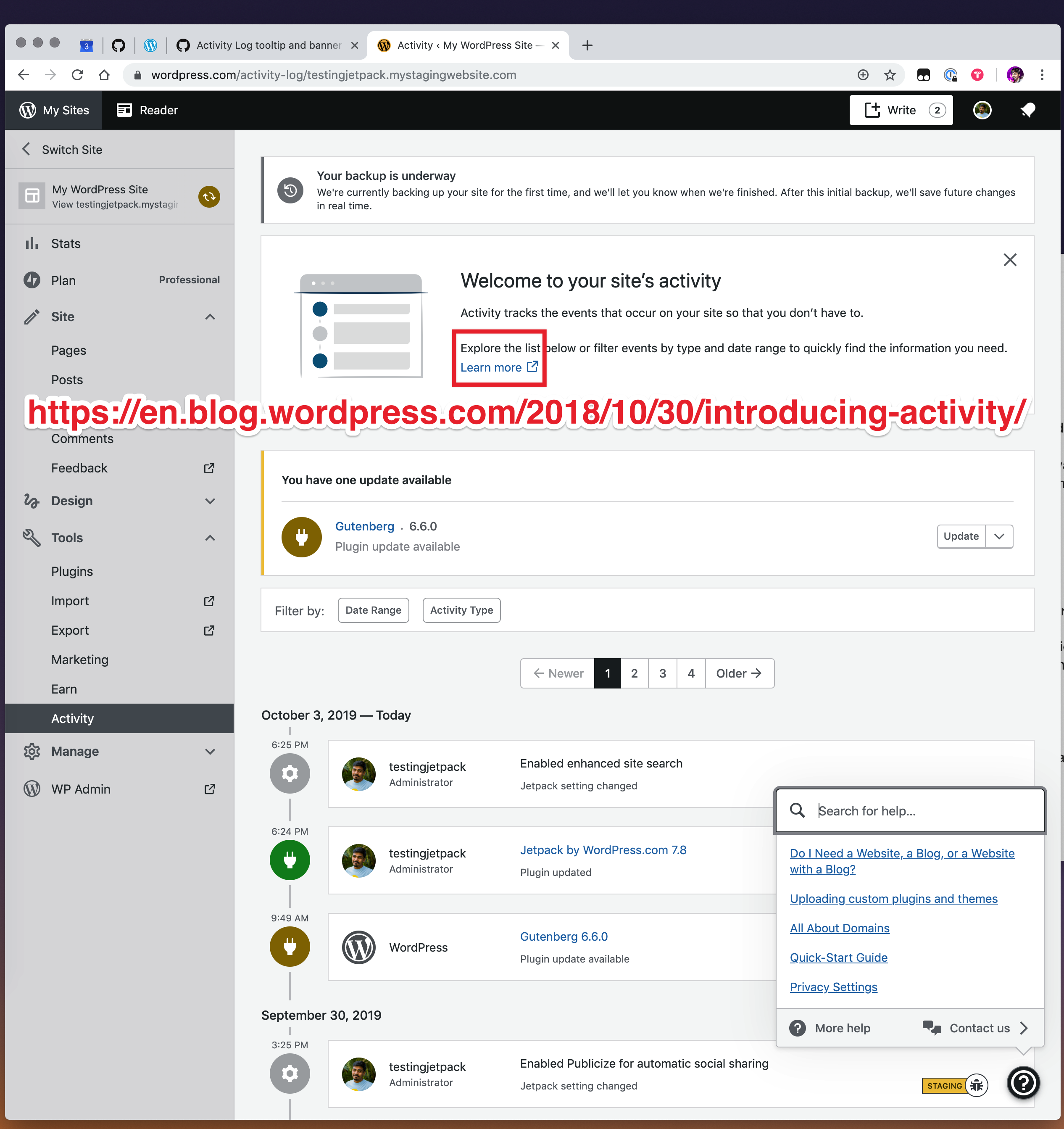 Activity Log tooltip and banner help links go to different URLs · Issue #13572 · Automattic ...