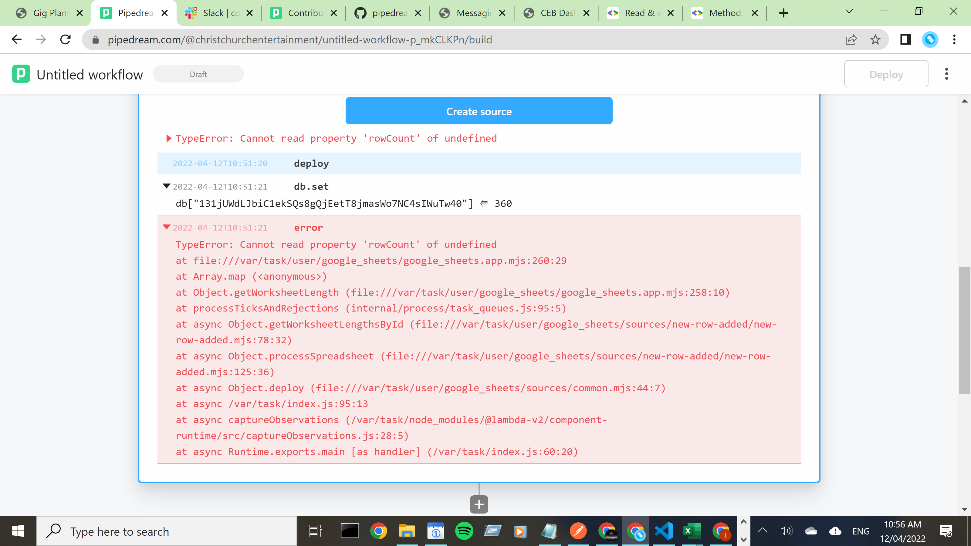 [BUG] Not able to create source -- Google Sheets: New Row Added · Issue #2599 · PipedreamHQ ...