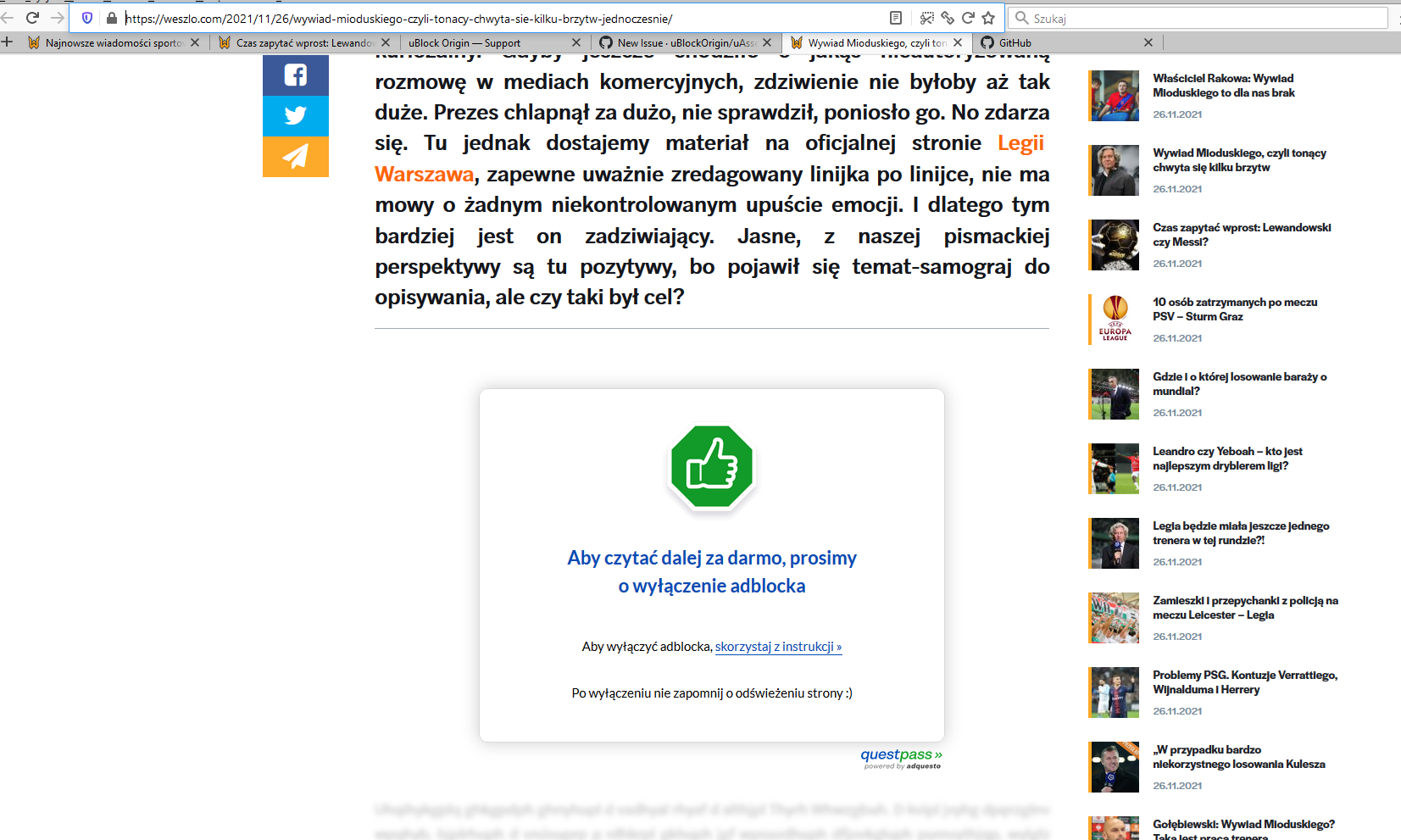 weszlo.com: anti adb · Issue #10614 · uBlockOrigin/uAssets · GitHub