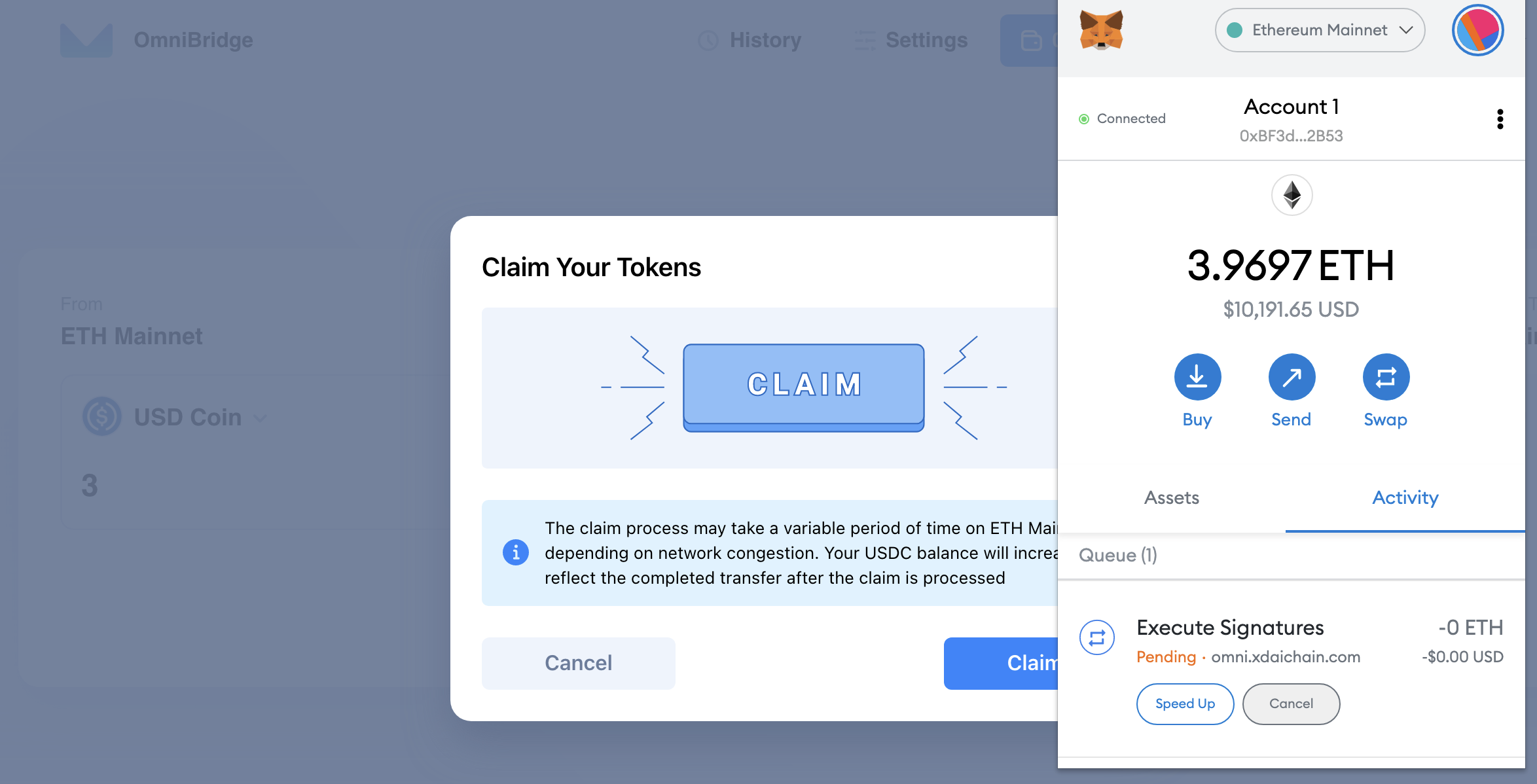 Claim window appears instead of a modal window with status of a pending transaction · Issue #245 ...