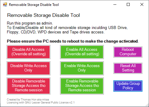 GitHub - thomasbad/RemovableStorageTool: A tool to disable/enable removable storage access on ...