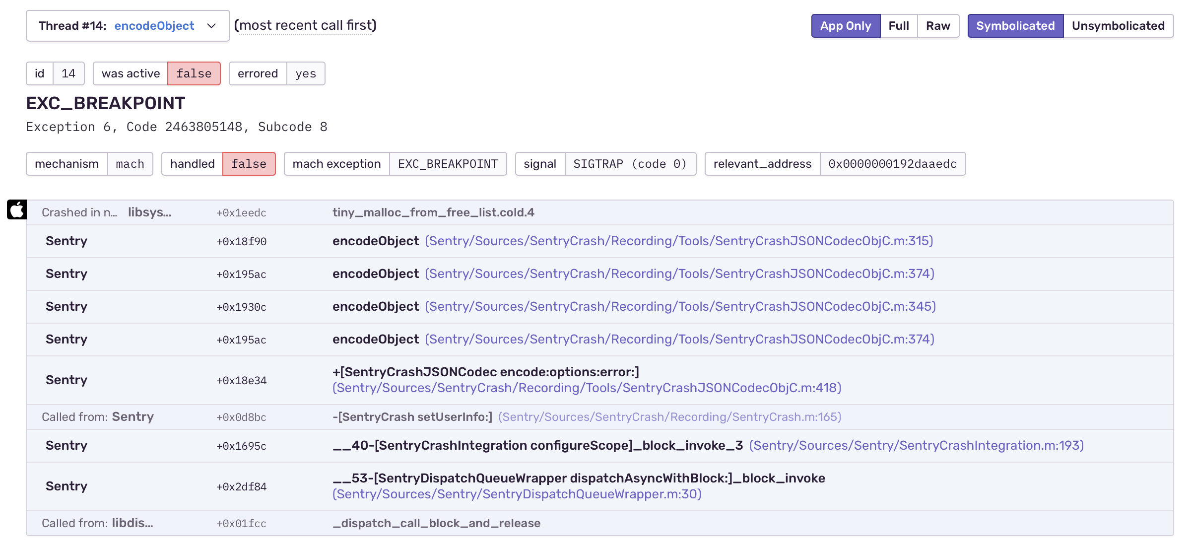 Sentry crashes on `encodeObject` · Issue #951 · getsentry/sentry-cocoa · GitHub