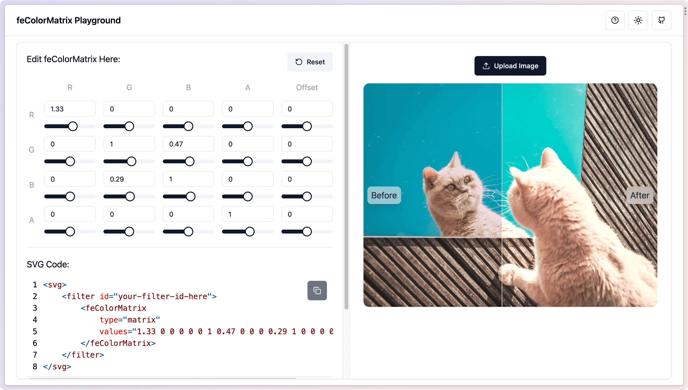 GitHub - LGiki/fecolormatrix-playground: 💄 A Playground for the feColorMatrix filter