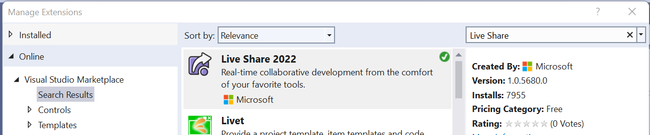 Can't start new Live Share session in Visual Studio Community 2022 ...