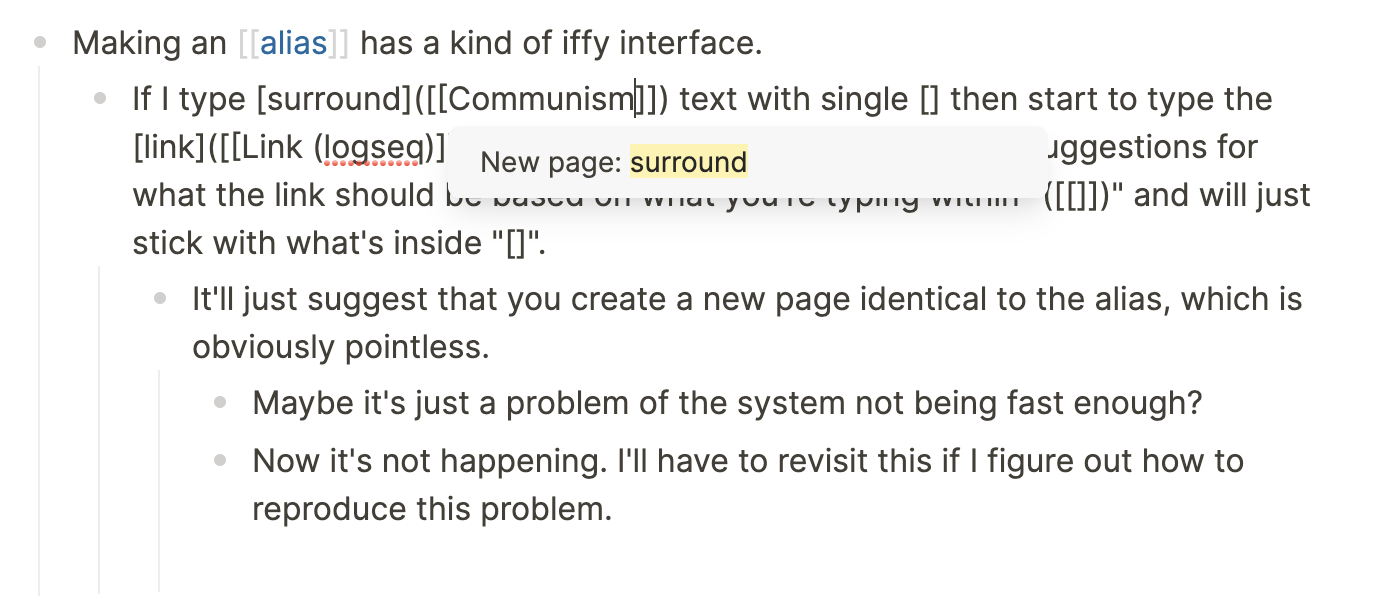 Making An Alias Around Existing Text Is An Iffy Process · Issue 5865 · Logseqlogseq · Github