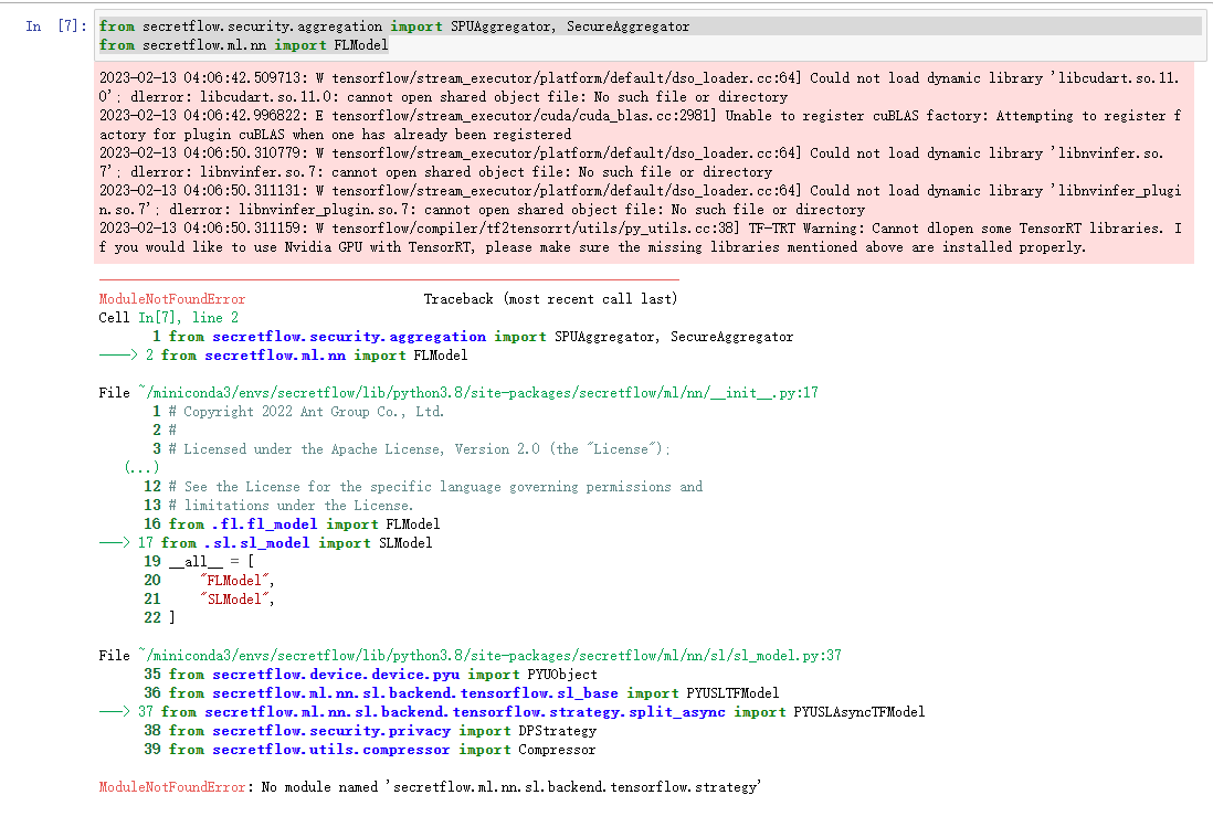 Colab中通过pip安装隐语，报错No module named 'secretflow.ml.nn.sl.backend ...
