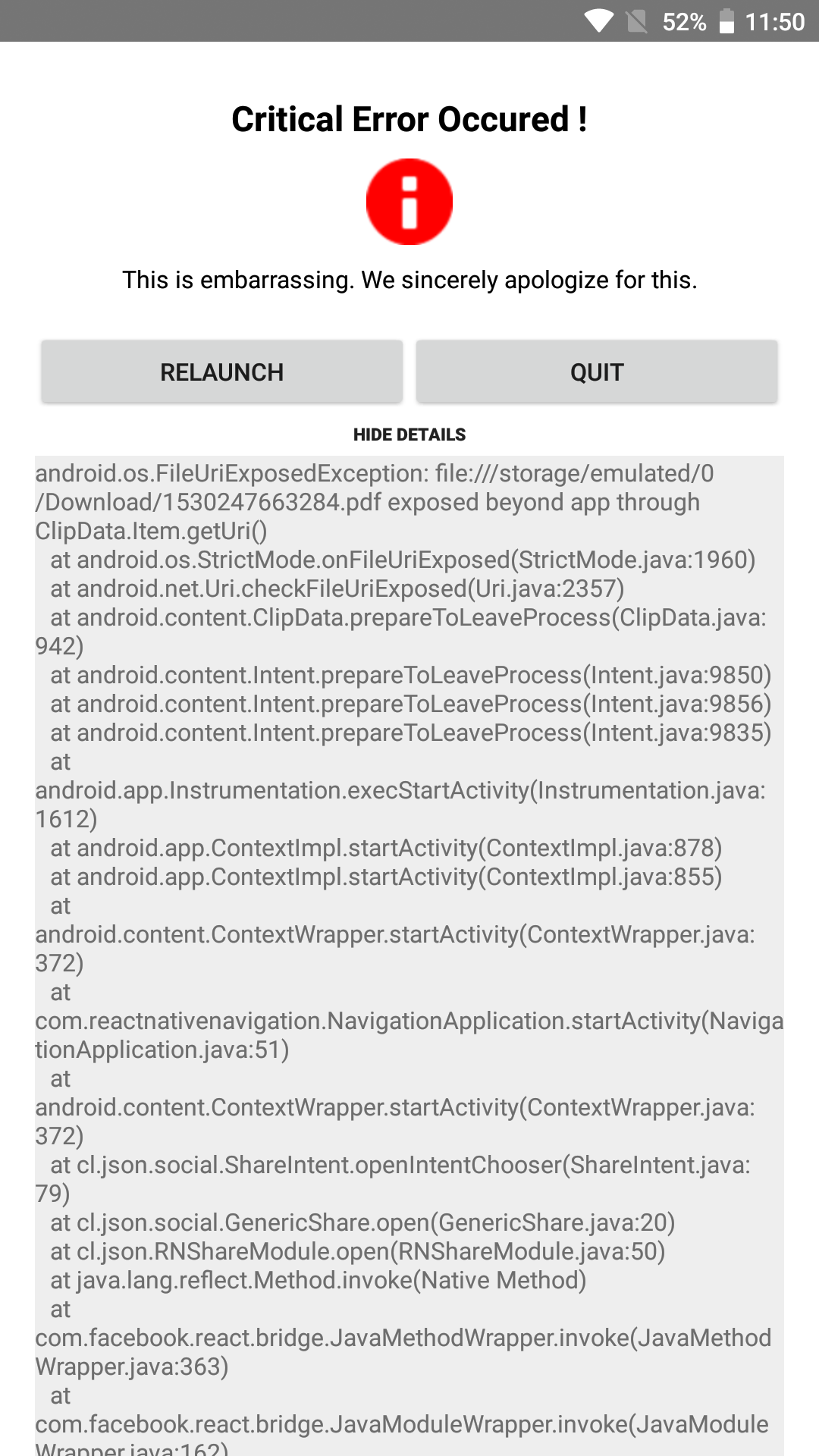 Share On Android 80 Crash · Issue 293 · React Native Sharereact Native Share · Github 1389