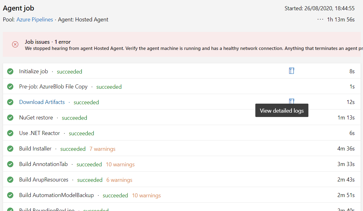 "We stopped hearing from agent Hosted Agent..." · Issue #3094 · microsoft/azure-pipelines-agent ...