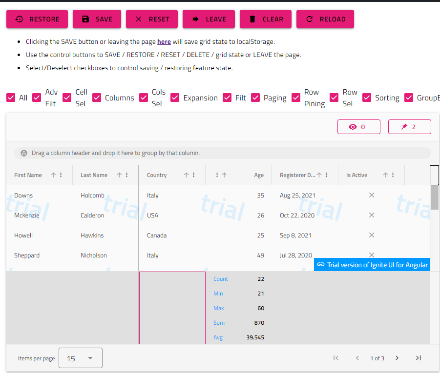 When i apply gridState for statepersistent, grid summary is not resetting when filter is cleared ...