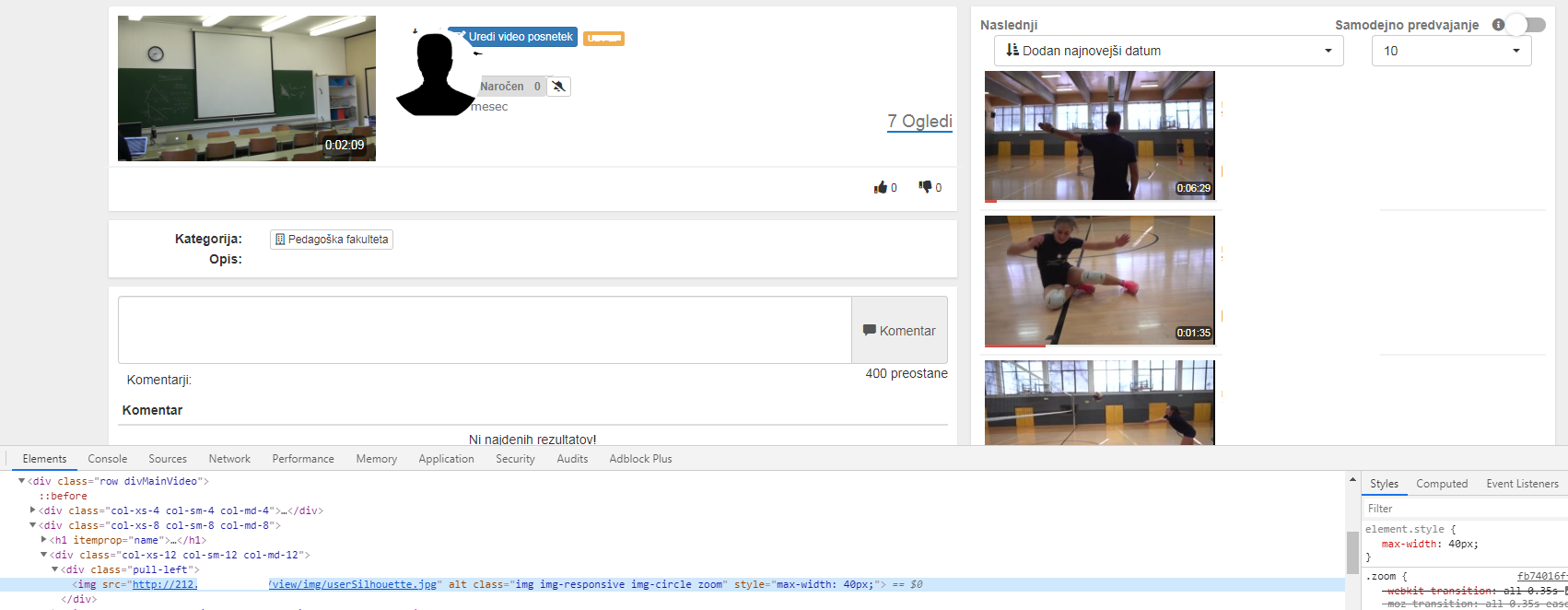 The page at 'https://video.xyz.si/v/838' was loaded over HTTPS, but requested an insecure image ...
