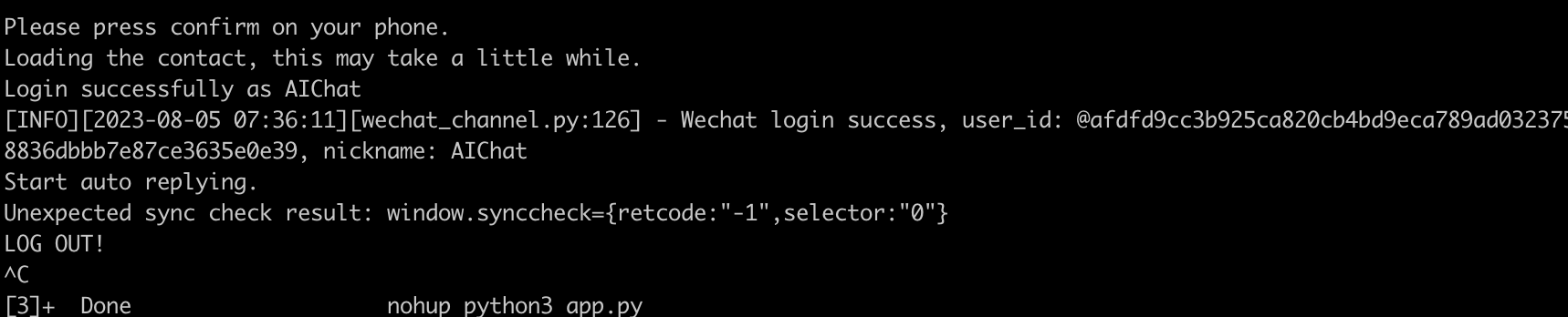 扫描登录成功后提示Unexpected sync check result: window.synccheck={retcode:"-1",selector:"0"} LOG OUT ...