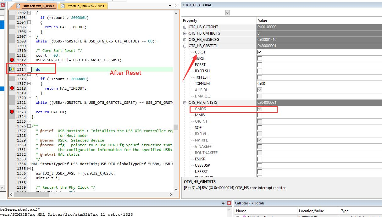 STM32H723+CUBEH7 V1.9.0 Reset the USB Core, ResetBit is not cleared ...