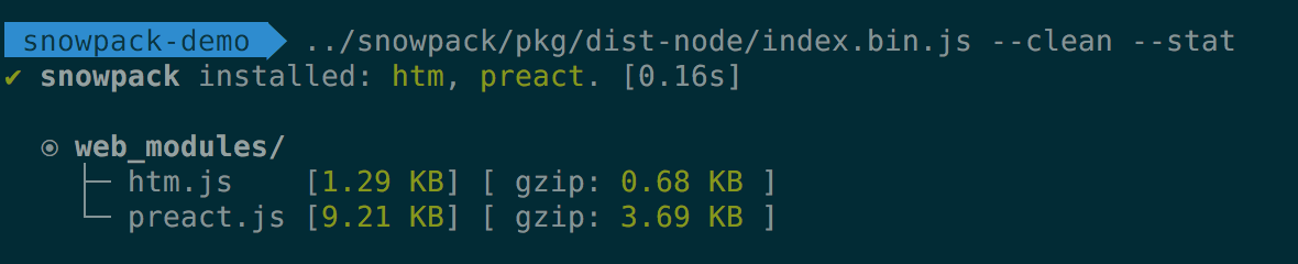 Add gzip size to --stat output · Issue #203 · FredKSchott/snowpack · GitHub
