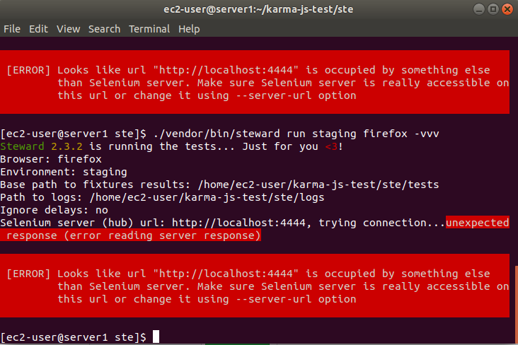Looks like url "http://localhost:4444" is occupied by something else than Selenium server ...