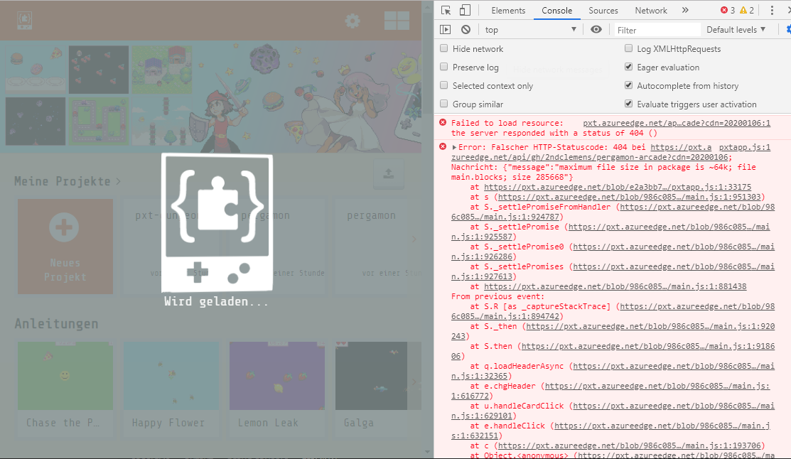 Large git project fails to load after import · Issue #1676 · microsoft/pxt-arcade · GitHub