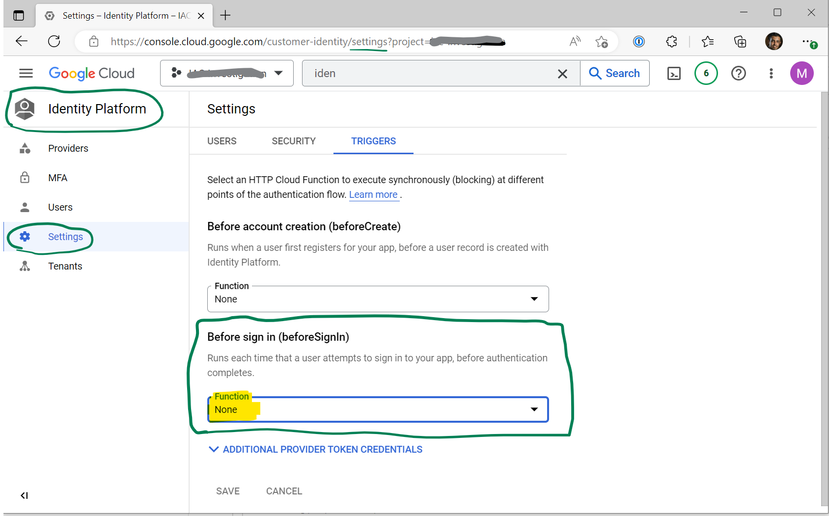 How to hookup a Cloud Function for Google Identity Platform's beforeSignIn event via Terraform ...