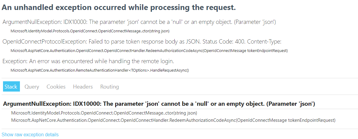 Getting error when successful login. · Issue #981 · openiddict/openiddict-core · GitHub