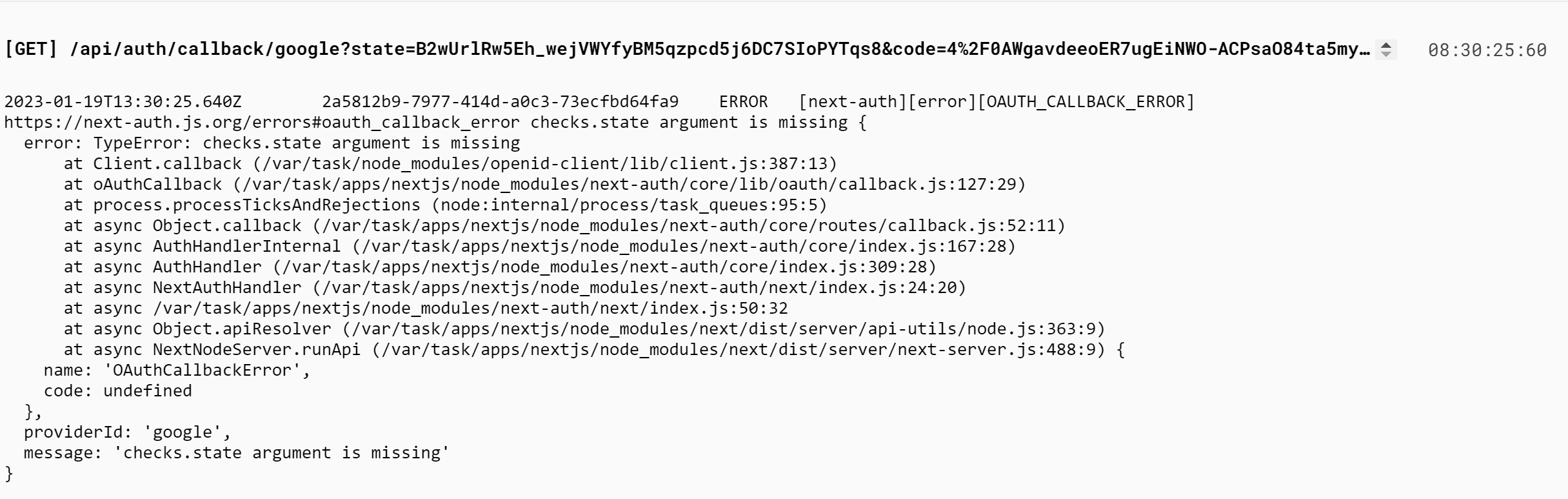 checks.state argument is missing Deployed to Vercel, using google auth, works locally ...