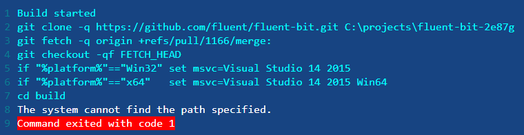 Windows builds fail because of missing "build" folder · Issue #1171 · fluent/fluent-bit · GitHub