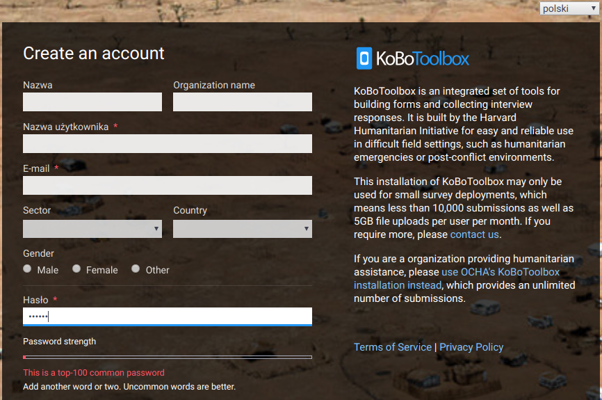 Password strength meter messages are in English only · Issue #2114 · kobotoolbox/kpi · GitHub